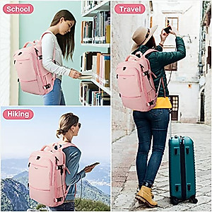 Carry On Backpack for Women, Cute Pink College backpack with USB Charging Port for 15.6inch Laptop, Flight Approved 35l Travel Backpack Casual Bag Luggage Gifts for Graduates Gym Weekend Hiking,Pink