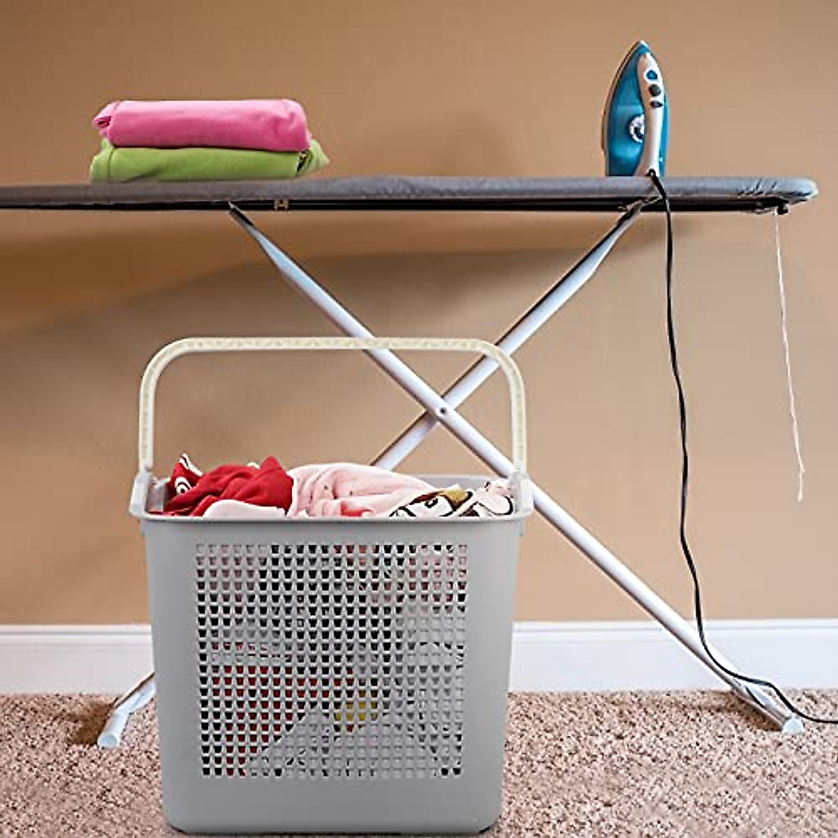 Morcte 4-Pack 35 L Plastic Laundry Hamper with Handles, Dirty Clothes Storage Basket, Gray