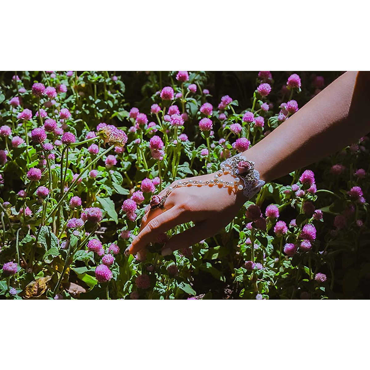 Eigso 2 Pcs White Lace Choker Bracelet Set for Women Vintage Punk Goth Necklace with Pink Rose Ring