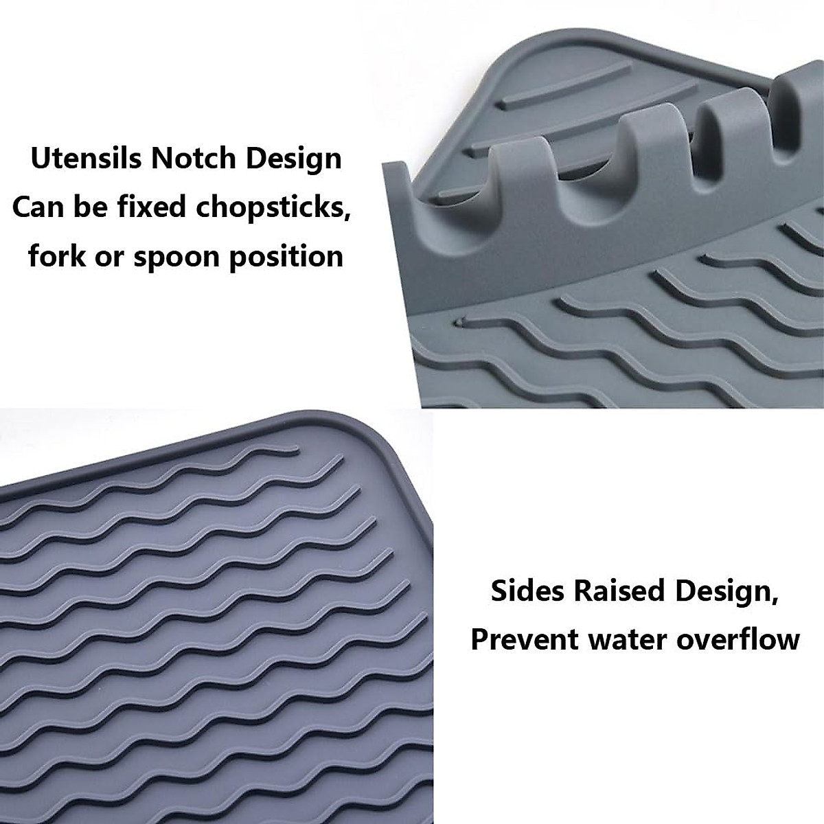 Silicone Dish Drying Mats with Utensils Holder, Heat Resistant Dish Drying Mat for Kitchen Counter, Non-slip Quick Dry Pad for Washing Dishes, Multiple Utensils Sink Dish Drying Mat with Spoon Rest