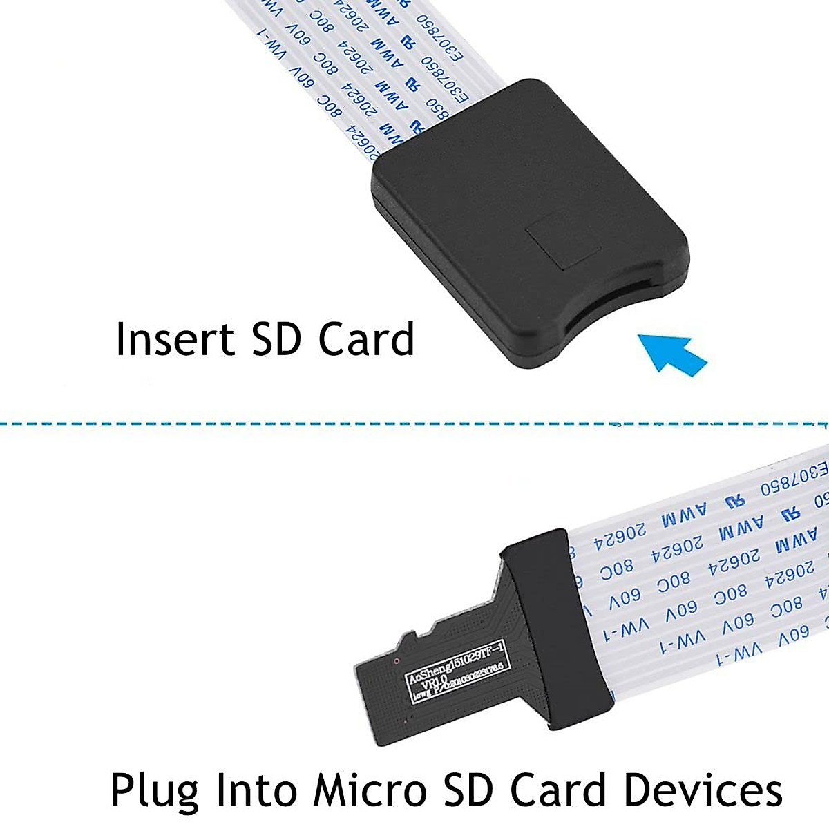 ASHATA Mini SD to Mini SD Card Extension Cable Adapter Flexible Extender with Case, TF to TF Extender Cable for 3D Printer/Car/GPS/Camera/DVD/DVR/LED Display Board (60CM)