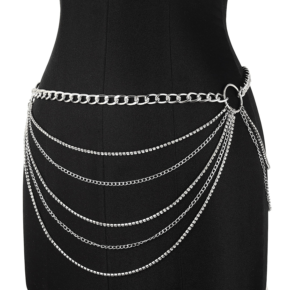 Body Chains Belts For Women Sexy Waist Chain Rhinestone Body Jewelry Rave Outfits Festival Accessories (Silver01)