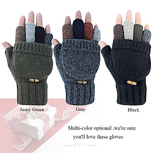 Akayboya Winter Warm Knitted Fingerless Gloves Convertible Wool Gloves with Mittens Cover for Women and Men
