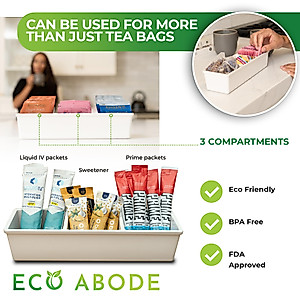 Modern Tea Bag Organizer - Small Bamboo Eco-Friendly Countertop Tea Organizer for Tea Bags - Tea Box Organizer for Hot Tea Storage, Teabag Caddy, Drink Packet Organizer, Kcup Coffee Pod Holder (White)