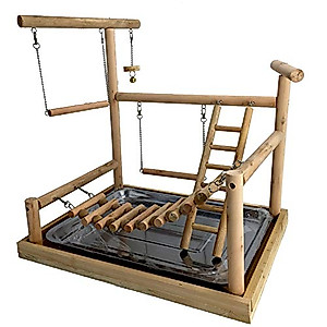 Mrli Pet Large Parrots Playstand Bird Playground Wood Perch Gym Stand Playpen Bird Ladders Exercise Playgym with Feeder Cups for Electus Cockatoo Parakeet Conure Cockatiel Exercise Toy