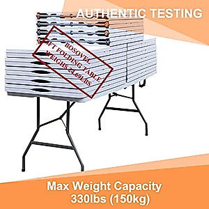 BOSOVEL 6ft Folding Table Fold in Half w/Handle White Plastic Heavy Duty for Outdoor & Indoor Party Dining Picnic Camping Wedding BBQ Catering Garden Kitchen Market Events