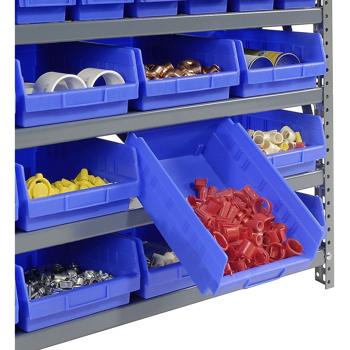 Global Industrial 7 Shelf Steel Shelving with (36) 4" H Plastic Shelf Bins, Blue, 36x12x39