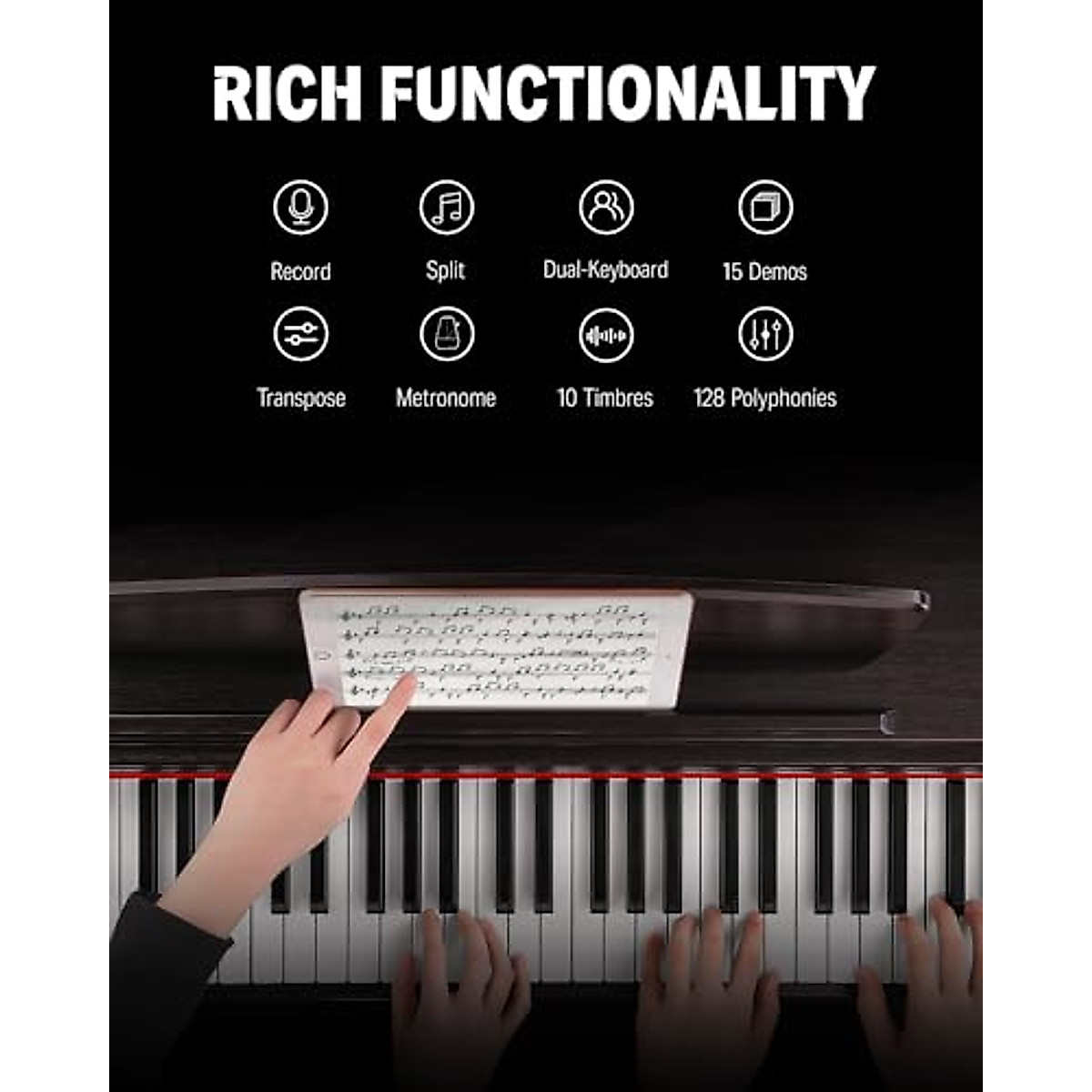 Donner DDP-300 Digital Piano with 88 Graded Hammer Action Weighted Keys, Record, Bluetooth, 10 Voices, 4 Reverb, Speakers, Professional Full Fize Key Keyboard Electric Dark Rose