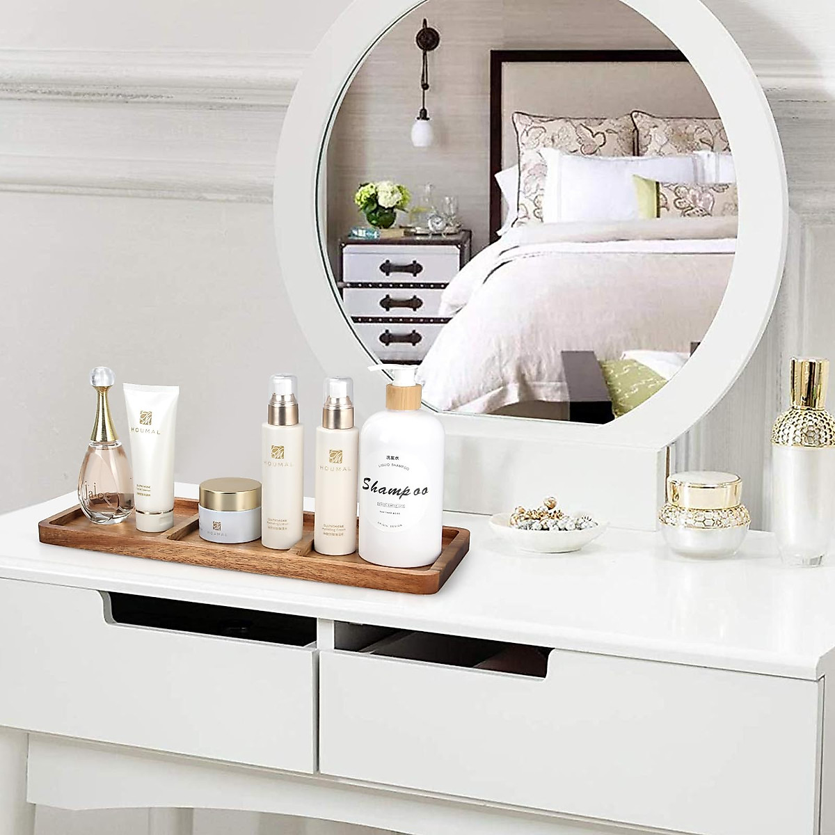 Large Wooden Bathroom Vanity Tray Rectangular Soap Dispenser Holder for Kitchen Counter Acacia Wood Serving Tray for Perfume Dresser Key Tray Divider Kitchen Sink Tray Decor Bathroom Toilet Tank Tray