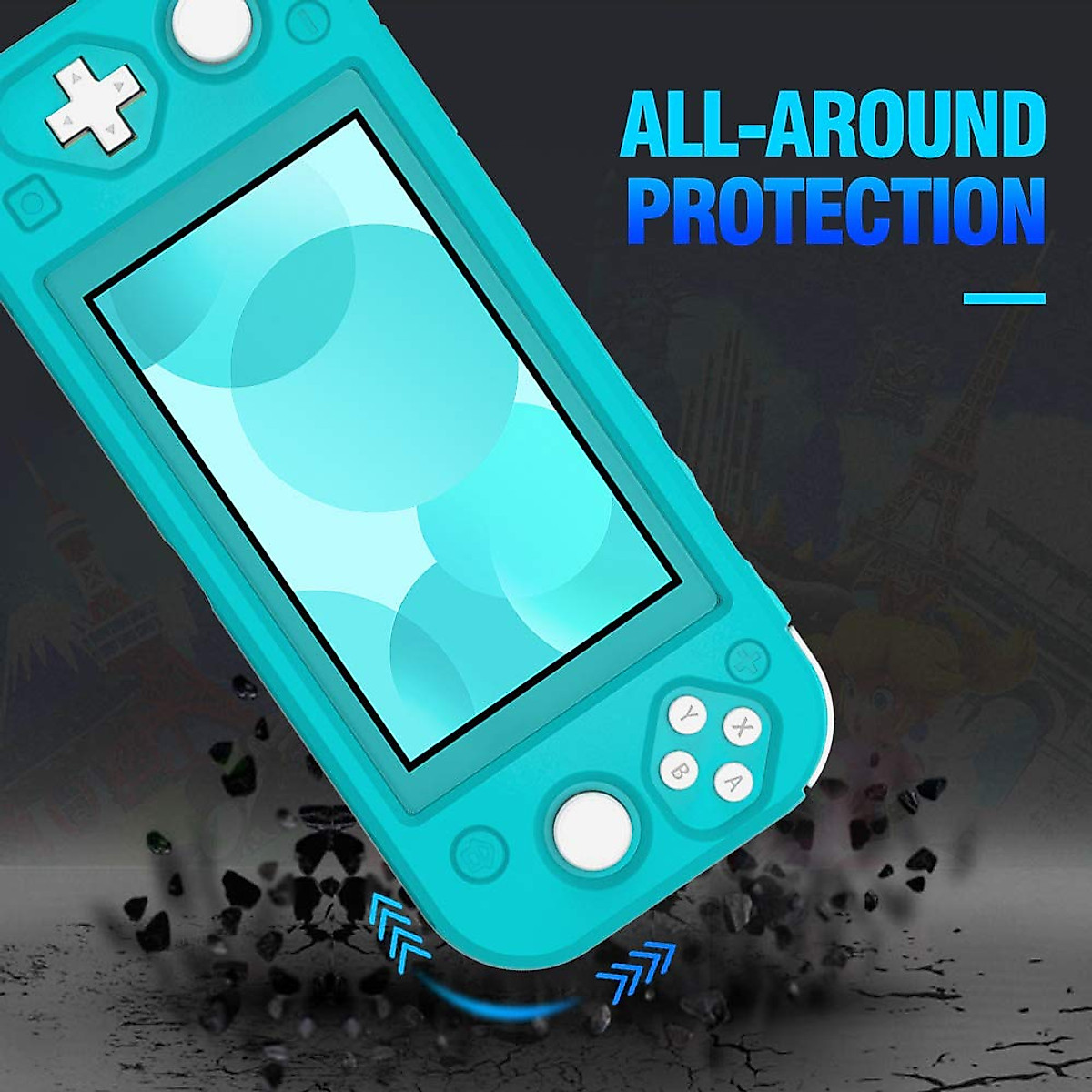 MoKo Grip Case Compatible with Switch Lite, Anti-Collision Non-Slip Shockproof Silicone Case Cover Shell Compatible with Switch Lite 2019 - Turquoise