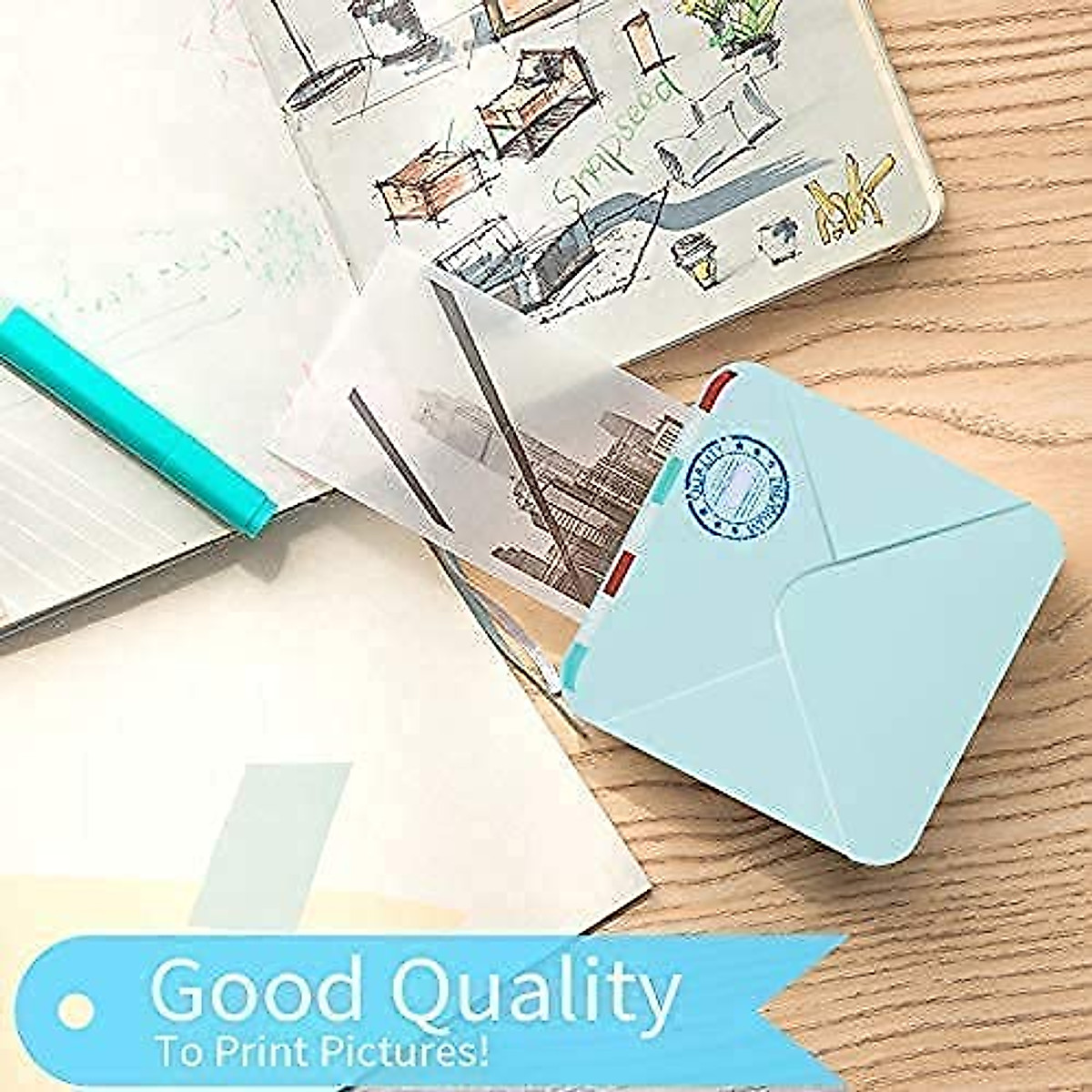 Phomemo M02S Mini Thermal Printer- Bluetooth Photo Printer with 3 Rolls Transparent Sticker Paper, Compatible with iOS + Android for Plan Journal, Study Notes, Art Creation, Work, Gift, Cyan