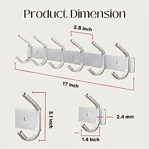 Coat Rack Wall Mount - Stainless Wall Coat Rack with Hooks - Jacket & Coat Hanger Wall Mount - Wall Hangers Wall Rack for Clothes - Wall Mounted Coat Rack Hooks for Closet, Backpack, Clothing & Keys