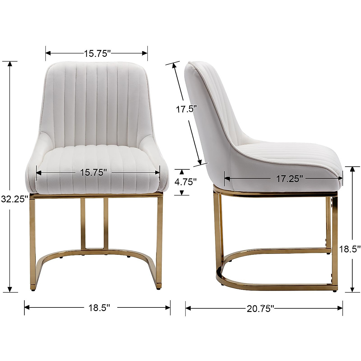 EALSON Velvet Upholstered Dining Chairs Set of 2 Modern Accent Dining Room Chairs with Gold Metal Base Comfy Padded Kitchen Chairs Armless Side Chairs for Kitchen Dining Room, Cream