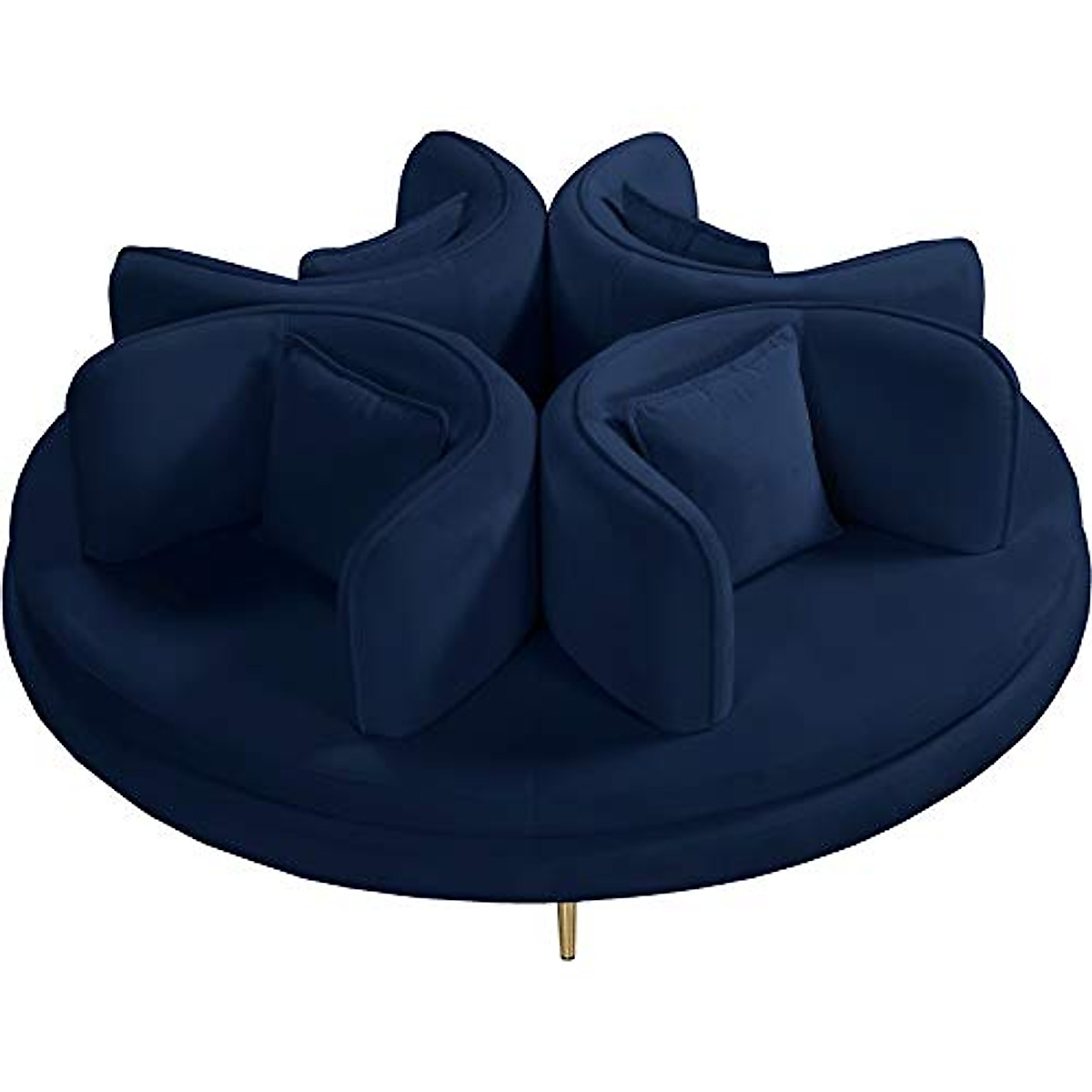 Meridian Furniture 627Navy Circlet Collection Modern | Contemporary Velvet Upholstered Roundabout Sofa with Sturdy Gold Iron Legs, 72" W x 72" D x 29" H, Navy