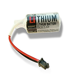 BAOBUTE 2PCS ER3V 3.6V 1000mAh PLC Lithium Battery Compatible for Toshiba JZSP-BA01 146705-1(with Black Connector), 14.5*25mm