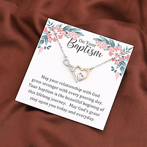 FOTAP Baptism Gift On Your Baptism Gift Baptism Jewelry Newborn Gift Double Heart Pendant Necklace Thank you Gift (Your Baptism NC)