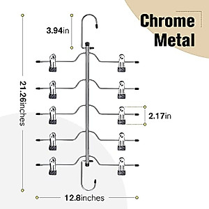 CINKSY Pants Skirt Hangers Space Saving 5 Tier Metal Skirt Hanger with Adjustable Clips Pants Trouser Hangers Closet Organizer for Jeans, Slacks, Shorts - 3 Pack