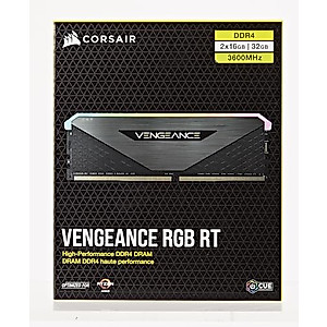 CORSAIR Vengeance RGB RT 32GB (2x16GB) DDR4 3600 (PC4-28800) C16 1.35V Desktop Memory, Black