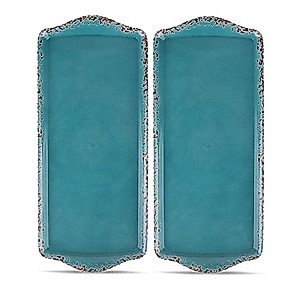 LOK-OSEMILE Gourmet Art Crackle Set of 2 Melamine Rectangular Serving Trays/Platters Aquamarine blue 15"