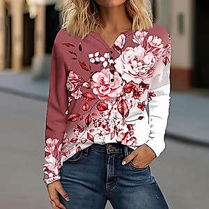Fall Outfits for Women Boho Shirt Women Womens Tops Dressy Casual Boho Print Sweatshirt Floral Fall Long Sleeve Sweatshirt Women Plus Size Womens Halloween Costumes（1-Wine,Medium）