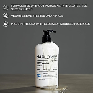 MARLOWE. No. 103 Mens Body Wash 16 oz, Energizing and Refreshing with Moisturizing Natural Willow Bark & Green Tea Extracts, Fresh Pine & Agarwood Scent