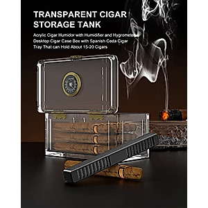 TISFA Acrylic Cigar Humidor with Humidifier and Hygrometer, Desktop Cigar Case Box That can Hold About 15-20 Cigars (S)