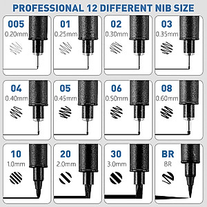 YISAN Black Drawing Pens,12 Art Pens Set,Fineliner Ink Pens,Micro-Pens,Manga Pens,for Sketching,Technical Drawing 902195