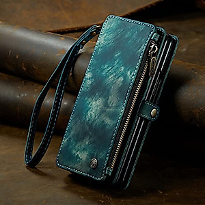 Defencase Wallet Case Compatible with Samsung Galaxy Z Fold 4 with Card Holder PU Leather Magnetic Snap Flip Zipper Strap Phone Case Fit for Galaxy Z Fold 4, Fashion Blue