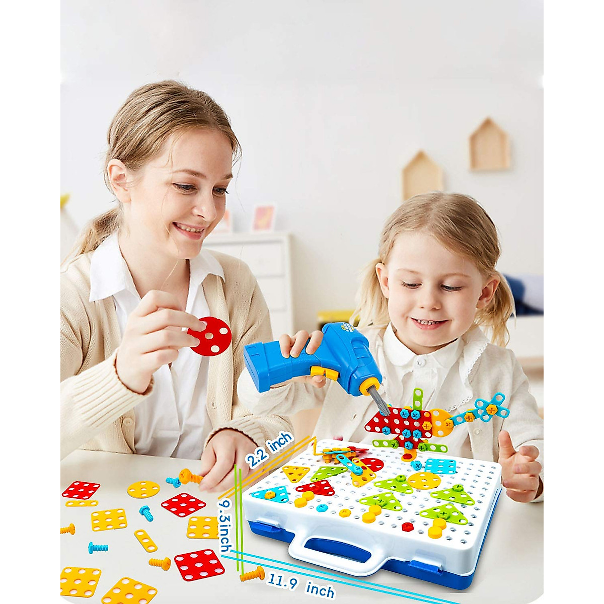 UNIH Kids Drill Set Toys for 3 4 5 Year Old Boys Girls, Building Educational Stem Puzzle Toys Learning Toy for Kids Gift (237 Pcs)