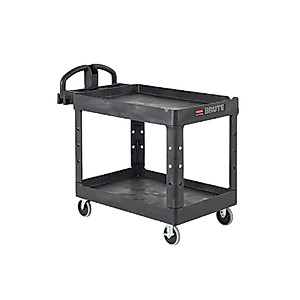 Rubbermaid Commercial Products 2-Shelf Utility/Service Cart, Medium, Lipped Shelves, Ergonomic Handle, 500 Lbs Capacity, for Warehouse/Garage/Cleaning/Manufacturing (FG452088BlA)