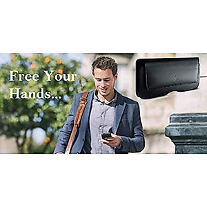 AH Phone Belt Holder Phone Holster Pouch with Magnetic Cover Leather Belt Pouch for iPhone 15 Plus, 15 Pro Max, 14 Plus, iPhone 14 Pro Max, 13 Pro Max with Otterbox Phone Case Installed (X-Large)