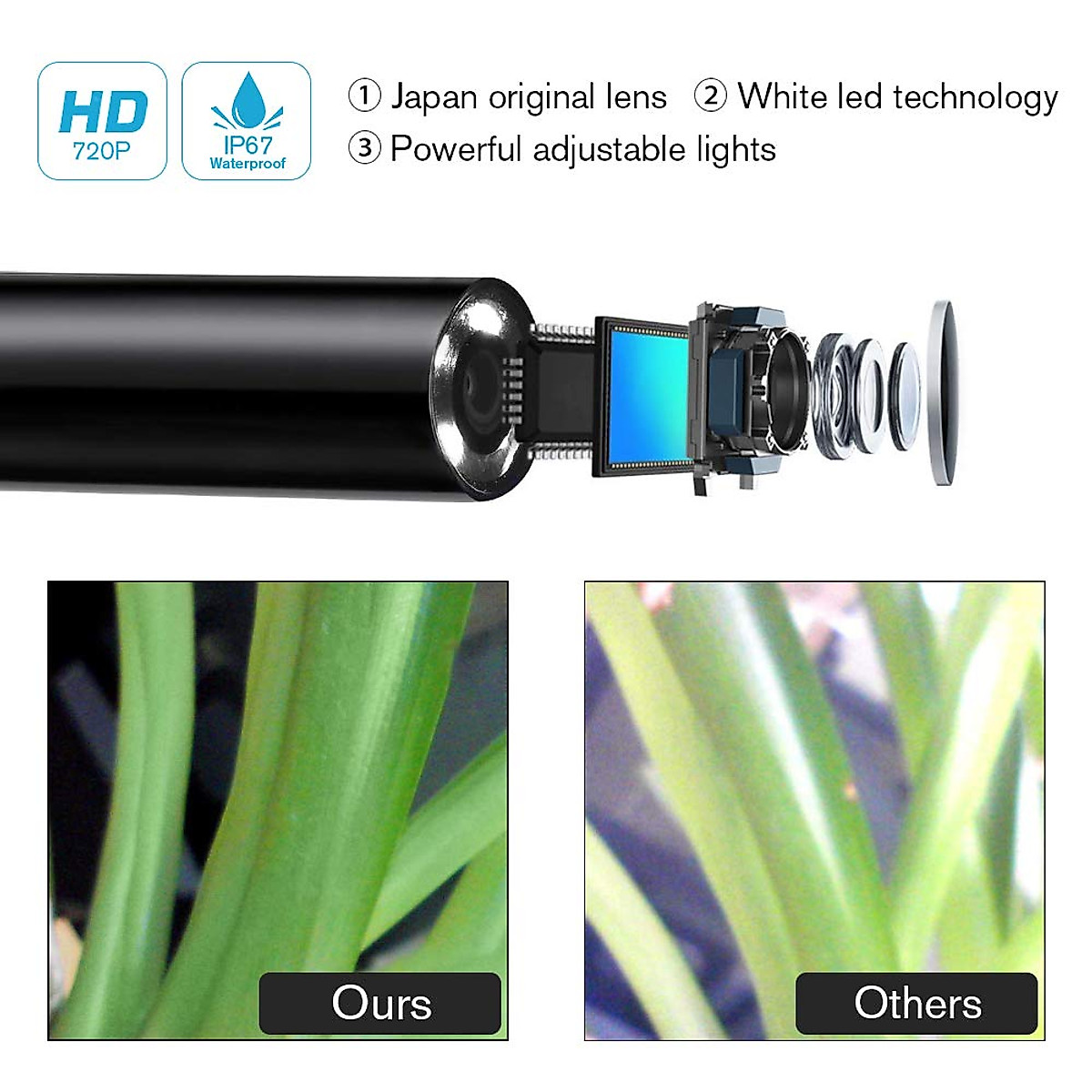 Endoscope WiFi, Wireless Endoscope Camera for Android 2.0MP Borescope Inspection Camera with Flexible Grabber 16.4ft (5M)