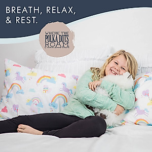 Where The Polka Dots Roam Rainbow and Unicorn 3 Pieces Twin Bed Sheet Set |Super Soft Premium Bedding for Kids Room Décor, Bedding Set for Girls, 1 Fitted Sheet, 1 Flat Sheet and 1 Pillowcase