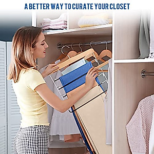 Pants Rack Hanger Space Saving - 3 Pack, HODOLA Wooden Pants Clothes Hanger, Jeans Hangers Space Saving with Multi-Layer Swing Arm, Multiple Hanger Closet Organizer Suit for Scarves, Slacks, Trouser