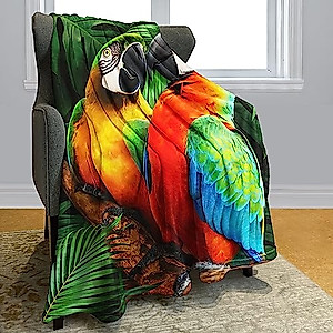 Rstick Parrot Blanket Leaves Birds Macaws Fleece Blanket Soft Fuzzy Plush Throw Blankets for Couch Bed 60"x80"