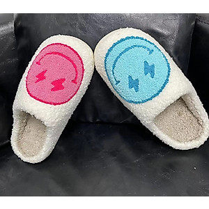 Women's Men's Happy Screw Lightning Happy Face Slippers Love heart-shaped slippers cat slippers Retro Leopard Print Happy Face Memory Foam Soft Plush Slippers Warm Anti-Slip Home Shoes Pink 43-44