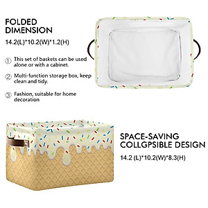 Kigai Ice Cream Texture Storage Bins for Shelves, Storage Basket with Double Handle, Foldable Storage Cubes with Metal Frame, Rectangular Closet Organizer Containers for Home Bedroom