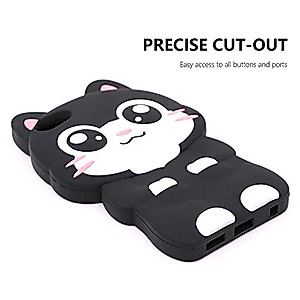 YONOCOSTA Cute iPod Touch 7 Case, iPod Touch 6 Case, iPod Touch 5 Case, Funny Kawaii 3D Cartoon Big Eye Black Cat Kitty Animals Soft Silicone Shockproof Cases Cover for Kids Child Girls Women