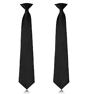 2 Pieces Men's Clip on Ties Solid Color Clip on Ties Pre Tied Neckties for Office School Uniforms(Black,18 Inches)