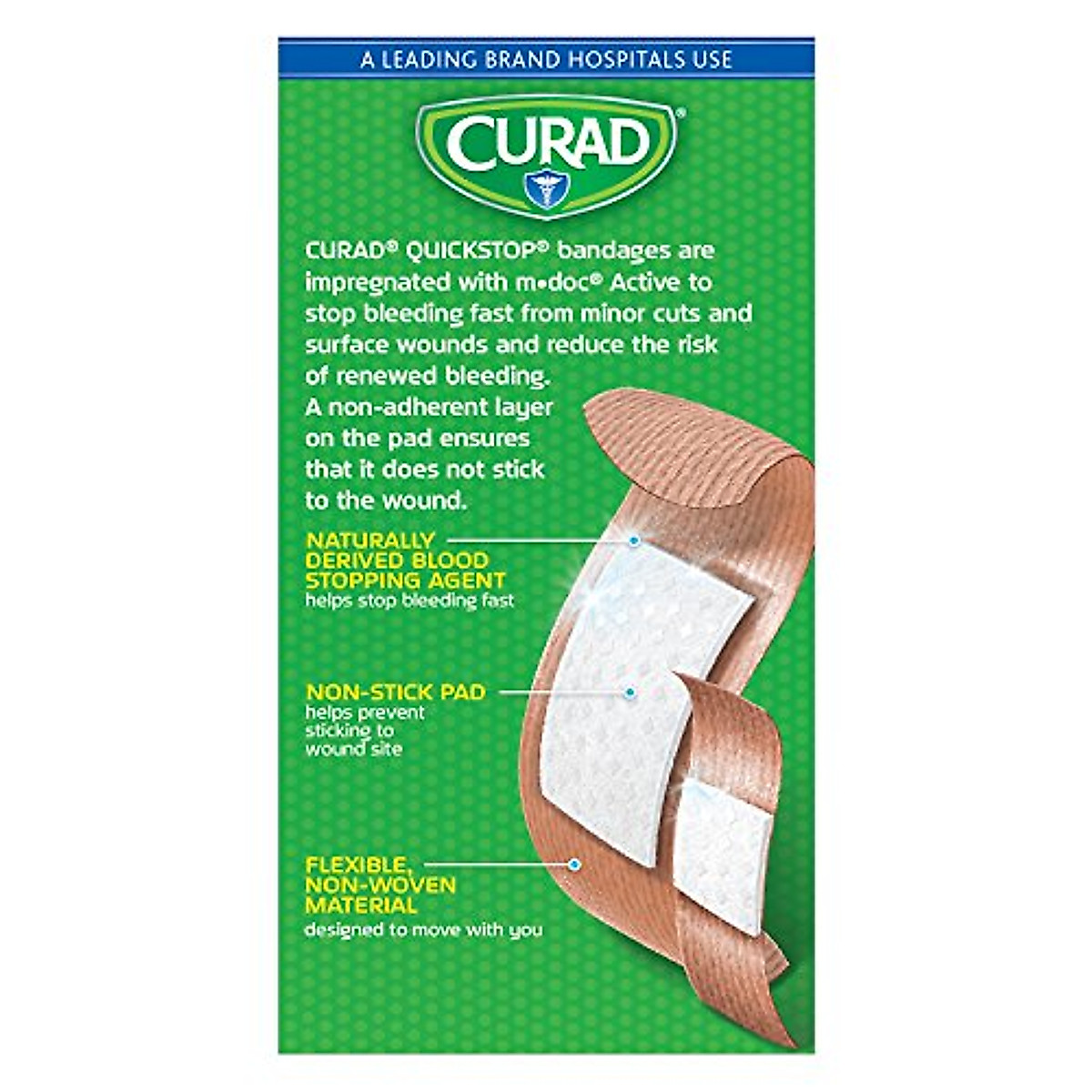 Curad Quickstop Flex Fabric Bandages, Assorted, 30/box