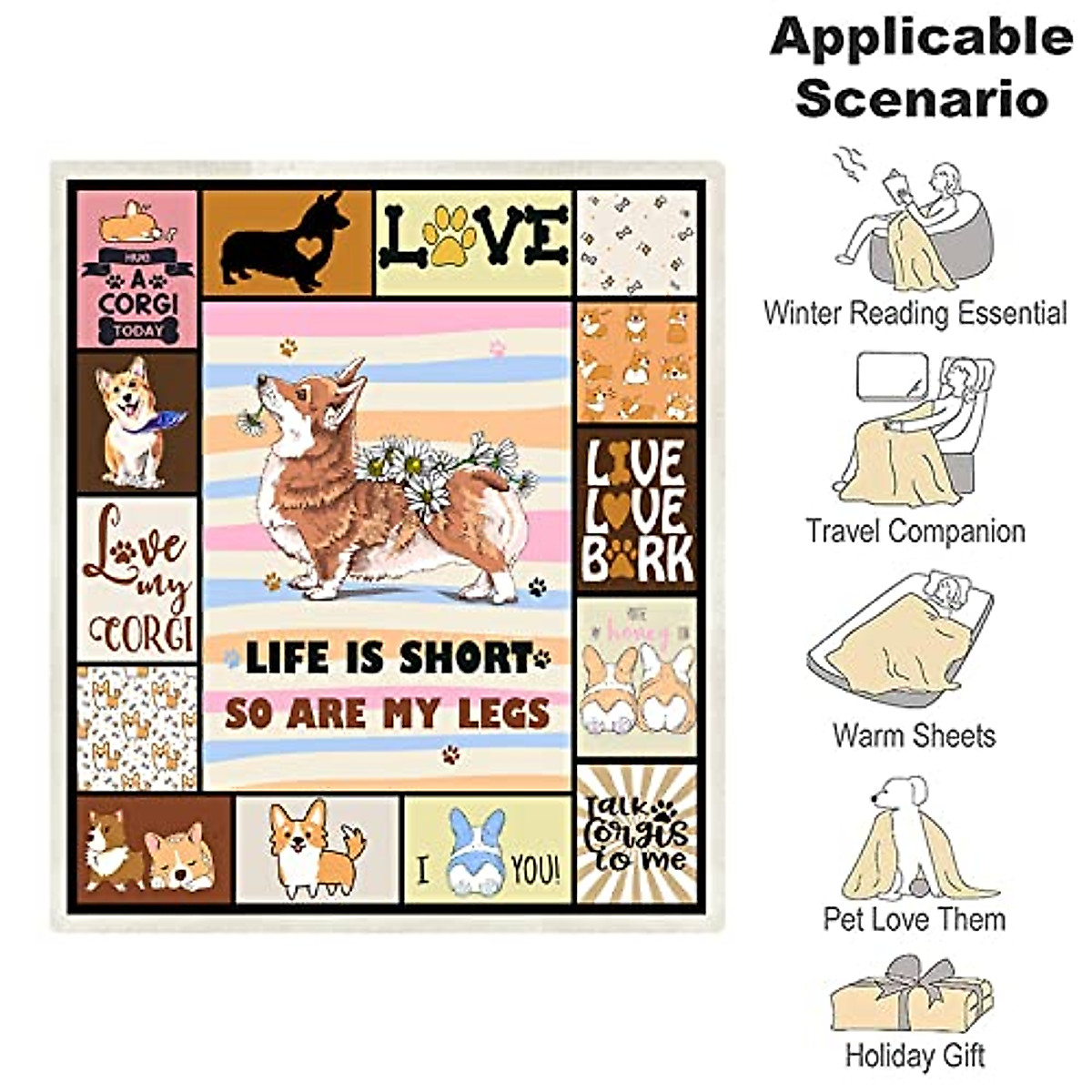 Corgi Gifts for Corgi Lovers, Cute Corgi Blanket, Lightweight Super Soft Cozy Throw Blanket for Sofa Bed Couch Chair Living Room 50 x 60 Inch, Corgi Gifts Christmas Birthday Gifts for Kids and Adults