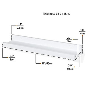 Wallniture Denver 17" White Floating Bookshelf and Picture Ledge for Kids Room Decor and Nursery Shelves for Wall, Set of 2