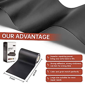 Leather Repair Tape Patch Kit Black 3 x 60 inch Leather Repair Patch Self Adhesive for Furniture, Couch, Sofa, Car Seats,Computer Chair, First Aid Vinyl Repair Kit