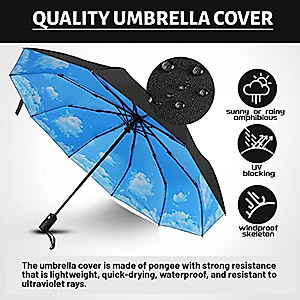 LLanxiry Umbrella Windproof Travel Umbrellas for Rain Black Folding Umbrellas 10 RIBS Automatic Strong Portable Wind Resistant Backpack Umbrella for Men and Women (High clouds)