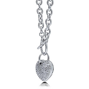 BERRICLE Heart Cubic Zirconia CZ Anniversary Toggle Pendant Necklace for Women, Silver-Tone