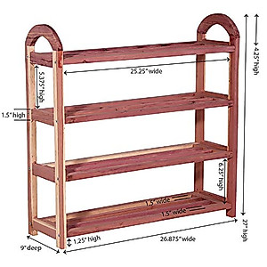 CedarFresh 4-Tier Cedar Shoe Rack, 26.75"h x 26.75"w x 8.5"d