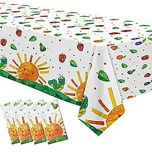 APOWBLS Hungry Caterpillar Party Tablecloth Decorations - Disposable Caterpillar Birthday Table Cover Party Supplies, Hungry Caterpillar Theme Birthday Baby Shower Table Cloth - 4 Pack (54in x 108in)
