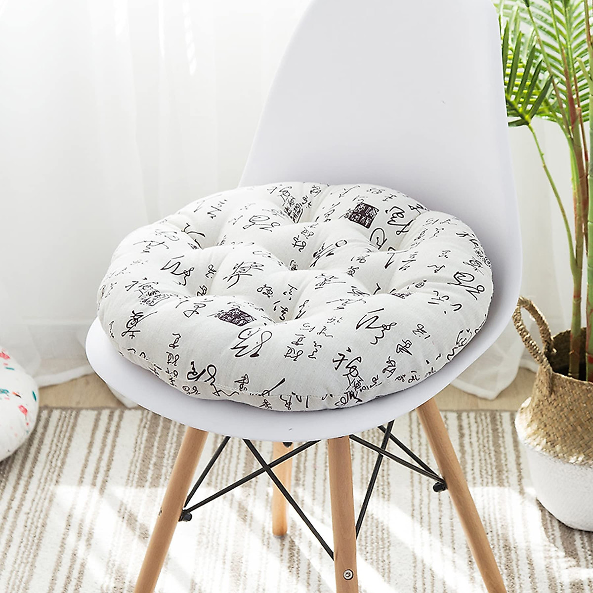 ATGRTREE Cotton Line Round Patterned Chair Pads Pillow Outdoor/Indoor Bistro Home Office Kitchen Hardwood Floors Dining Chairs Seat Cushion (Calligraphy, 20"x20")