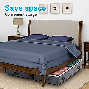 DinQ 2 Pack Queen Under Bed Storage Box with Clear Window, Zip Cover and Reinforced Handles for Clothing, Pillows, Quilts, Quilts, Blankets and Toys - Grey (2 Pack)