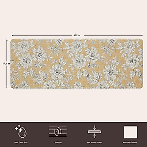 Laura Ashley - Anti-Fatigue Kitchen Mat, Iris Floral Design, Stain, Water & Fade Resistant, Cooking & Standing Relief, Non-Slip Backing, Measures 17.5" x 60", Tawny Yellow